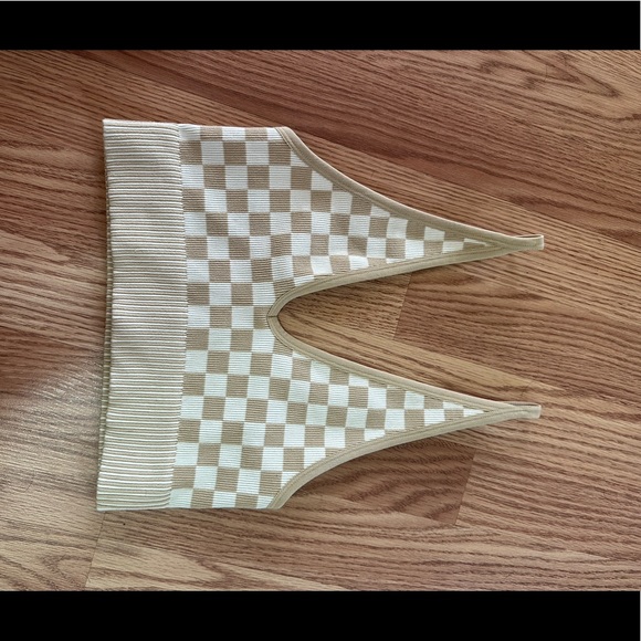 Tops | Nwot Tan Checkered Crop Top | Poshmark